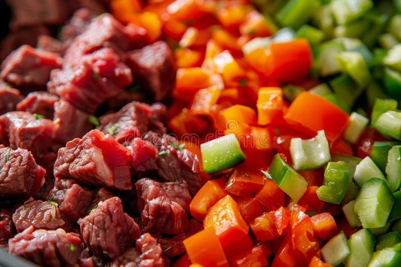 Detailed View of Chopped Vegetables and Meat, Essential Ingredients for ...