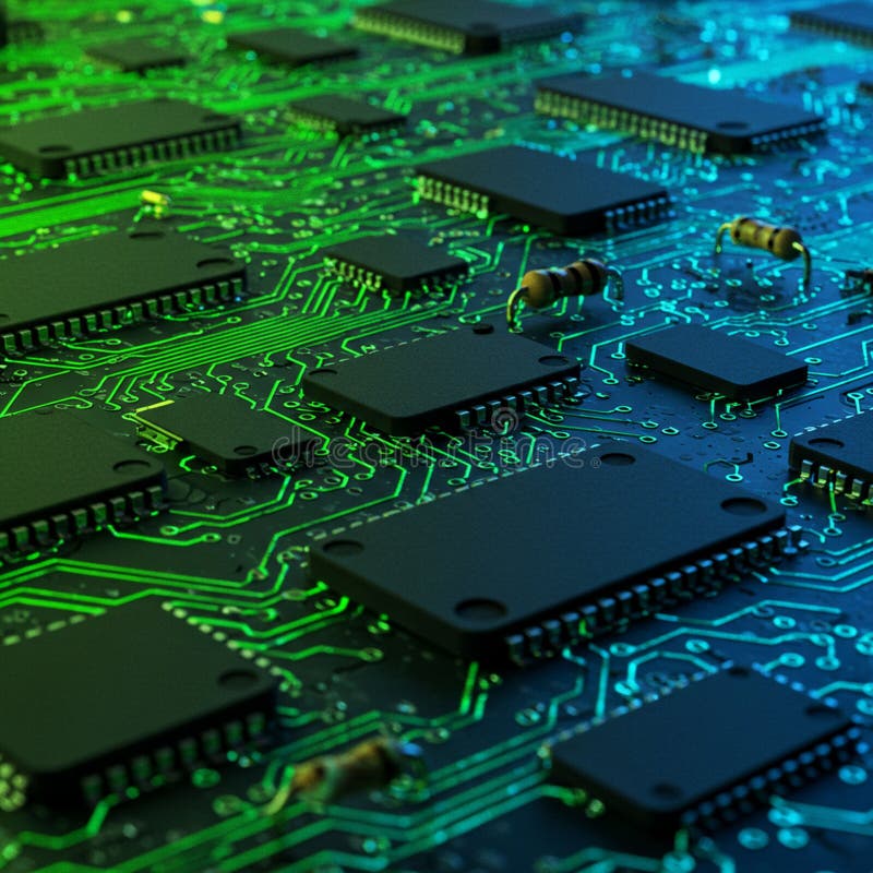 A Detailed View of a Circuit Board, Featuring Numerous Black Microchips ...