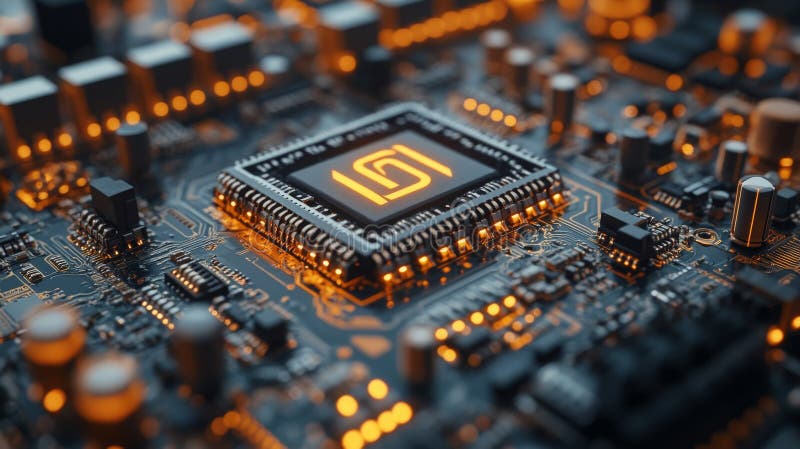 Manufacturing Process of Electronics on a Circuit Board with Orange ...