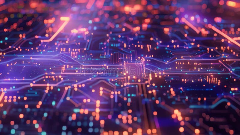 Detailed View of Circuits and Nodes on a Computer Motherboard Creating ...