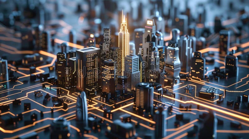 A Detailed View of a City on a Computer Circuit Board Stock Image ...