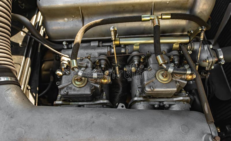 Detailed View of Classic Car Engine Stock Photo - Image of intake ...