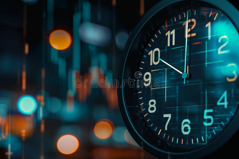 A Detailed View of a Clock with Out-of-focus Lights in the Background ...