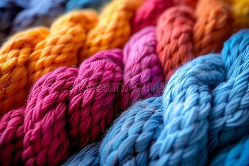 Detailed View of a Cluster of Colorful Yarn Strands, Showing Texture ...
