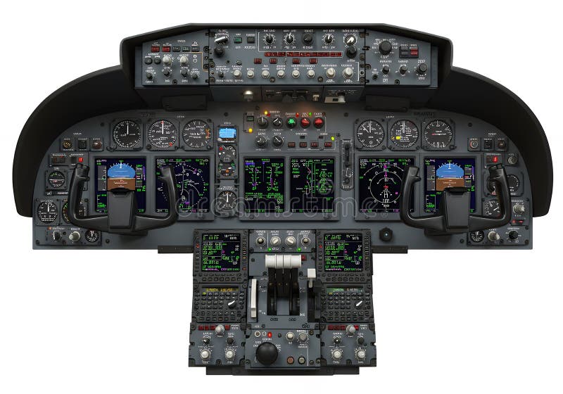 Detailed Cockpit Instrument Panel with Flight Controls and Gauges ...