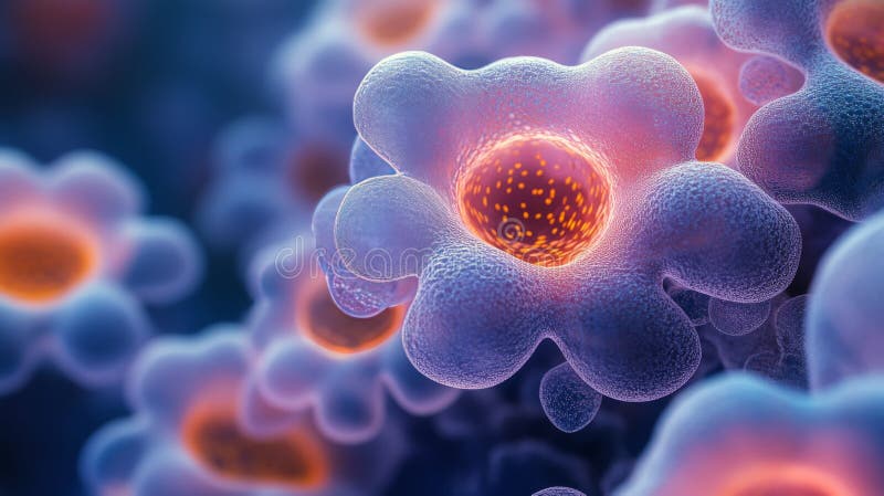 Detailed View of Colorful Cells Under a Microscope Showing Complex ...