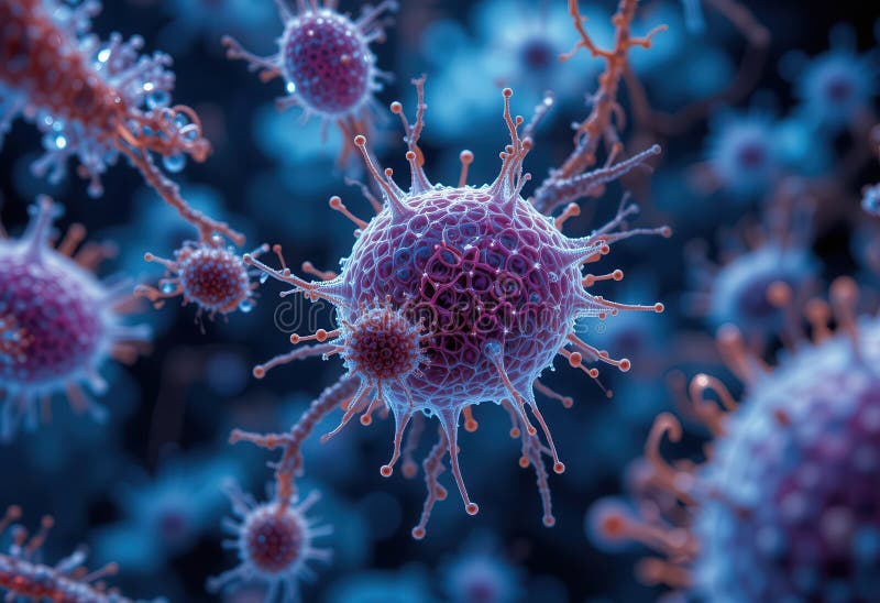 Detailed View of Colorful Microscopic Virus Structure Under Observation ...