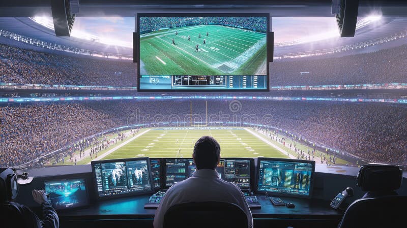 A Detailed View of a Commentator S Booth Inside a High-tech Stadium ...