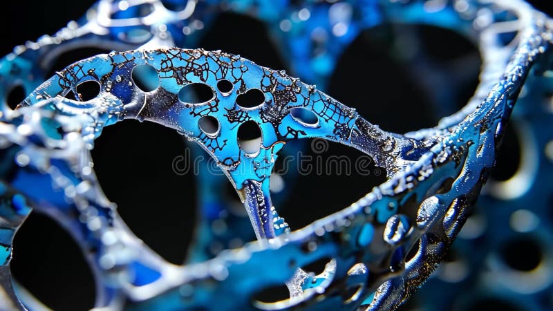 A Detailed View of a Complex Blue 3D-printed Object Highlights Its ...