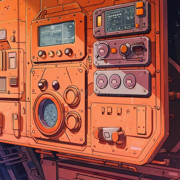 A Complex Control Panel on an Alien Spaceships Exterior Features Orange ...