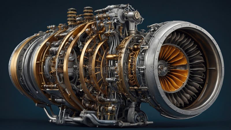 Detailed View of a Complex Jet Engine Stock Illustration - Illustration ...