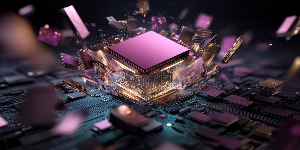 A Detailed View of a Computer Chip Featuring a Pink Square Overlay ...