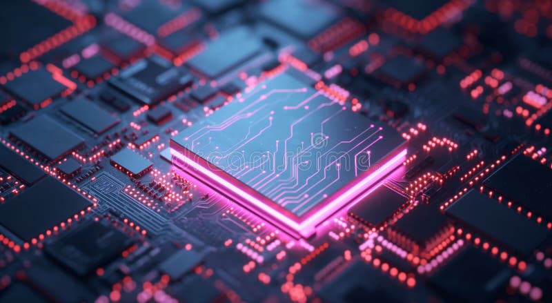 Detailed View of a Computer Chip on a Motherboard with Circuit ...