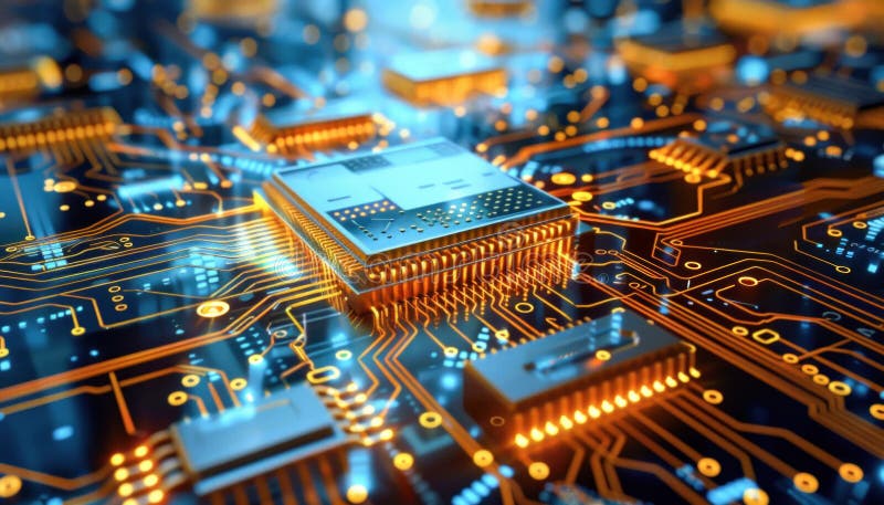 A Detailed View of a Computer Chip Mounted on a Motherboard is Depicted ...
