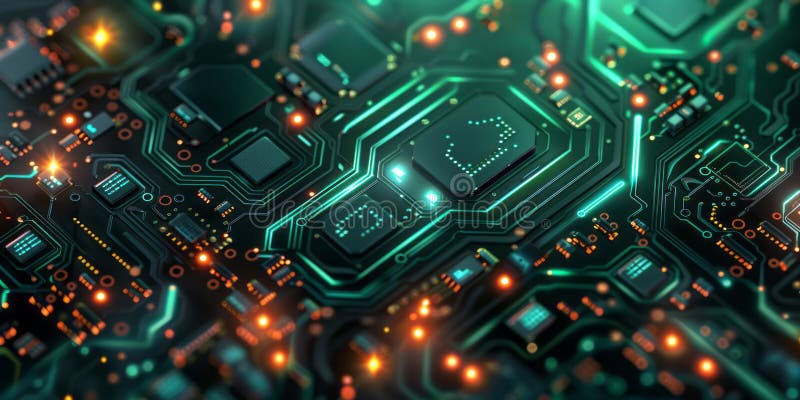 Detailed View of a Computer Circuit Board Showing Electronic Components ...