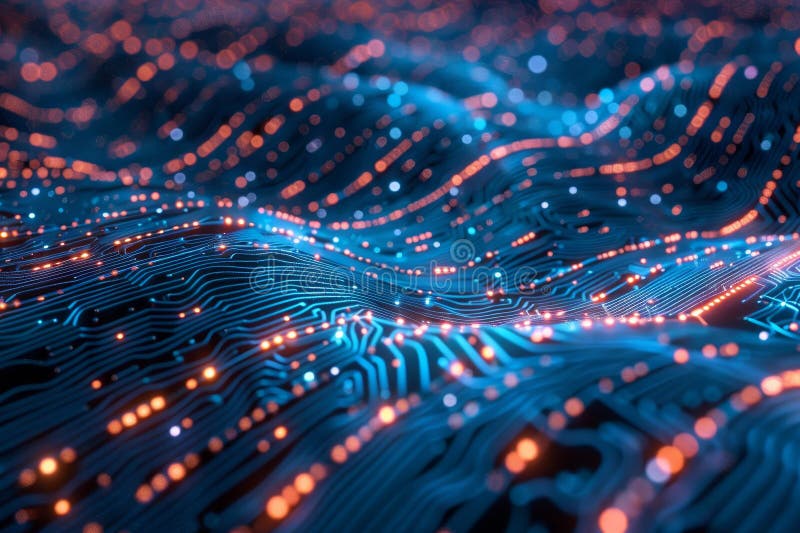 A Detailed View of a Computer Circuit Board with Vibrant Blue and ...