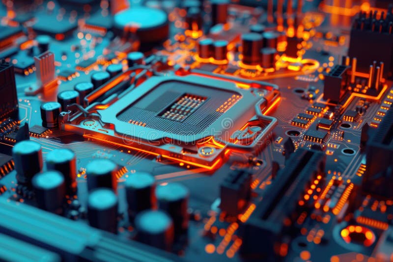 A Detailed View of a Computer Motherboard Components and Circuits Stock ...