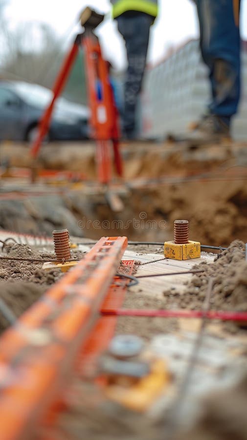 A Detailed View of a Construction Site Surveying Process Emphasizing ...