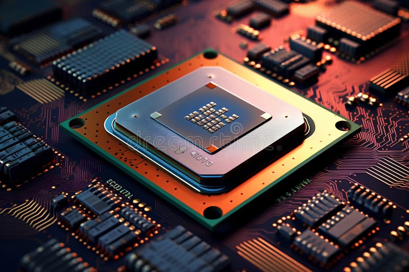 Detailed View of a Contemporary Circuit Board with CPU, Microchip, and ...