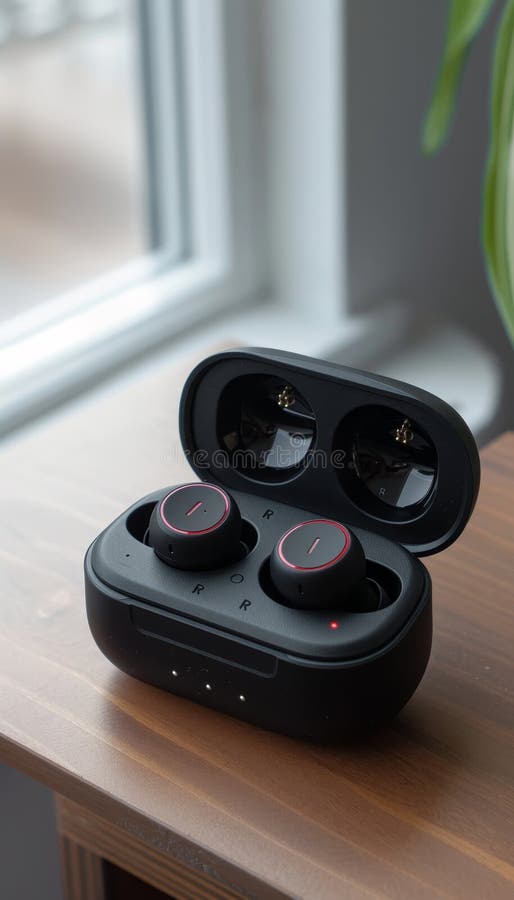 Detailed View of Contemporary Wireless Earbuds Placed on a Stylish ...