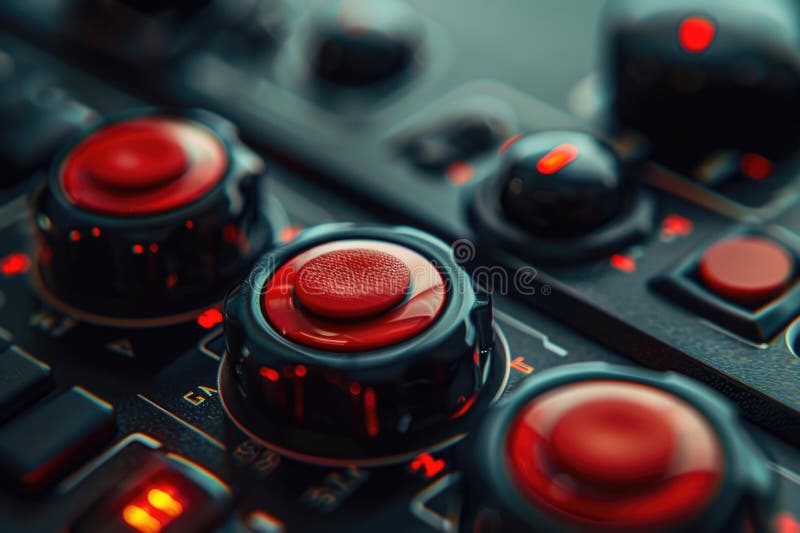 Detailed View of a Control Panel with Red Buttons. Ideal for Technology ...