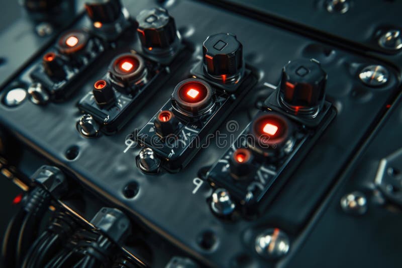 Detailed View of a Control Panel with Red Indicator Lights. Suitable ...