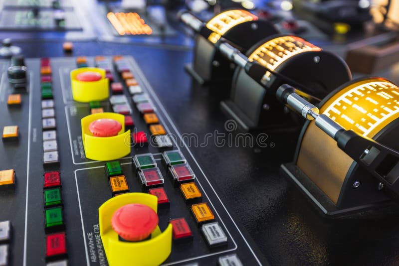 A Detailed View of a Control Panel Showcasing Illuminated Buttons Stock ...