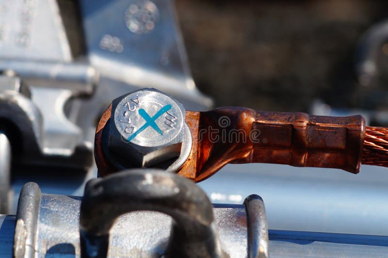 Connection of the Copper Cable of an Overhead Line Stock Image - Image ...