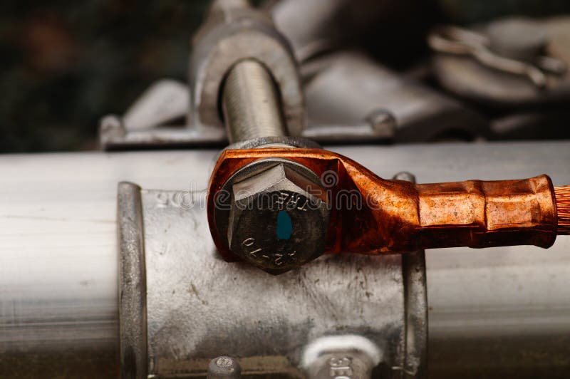 Connection of the Copper Cable of an Overhead Line Stock Photo - Image ...