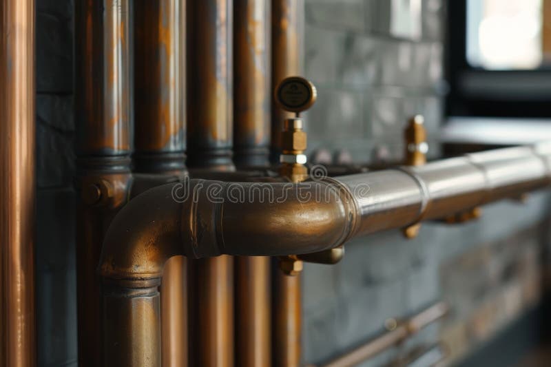 Detailed View of a Copper Pipe in a Room, Showcasing Its Texture and ...
