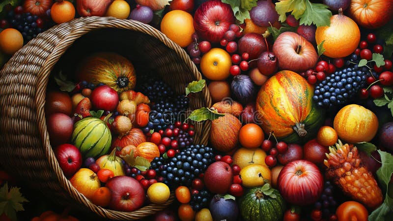 Detailed View of a Cornucopia Filled with Vibrant Fruits and Vegetables ...