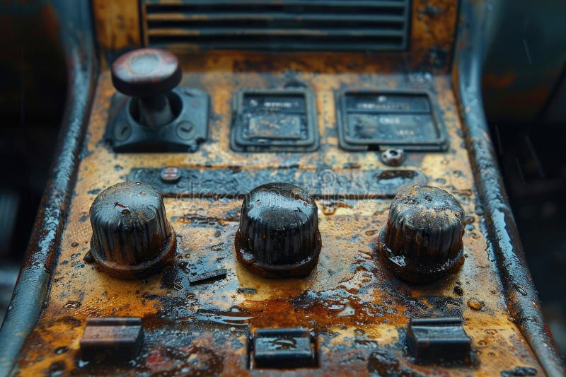 Rusty Control Panel with Knobs and Switches: Close-up Detail Stock ...