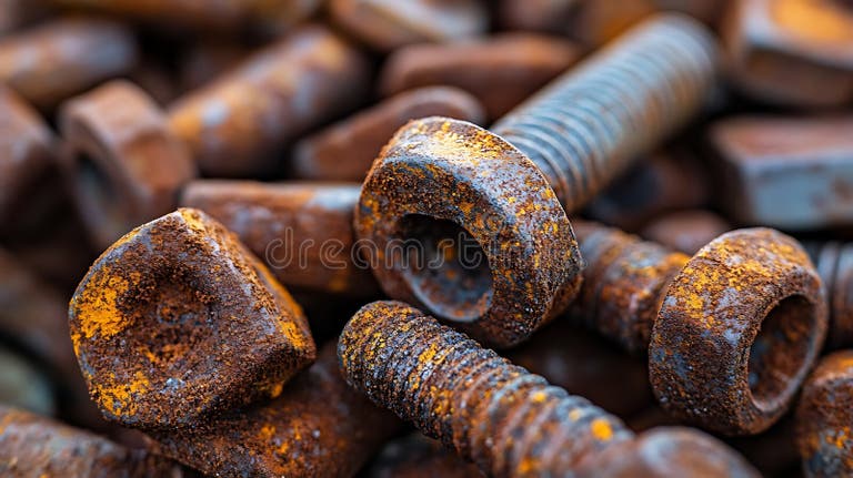 Detailed View of Corroded Screws and Nuts with Orange Rust Stock ...