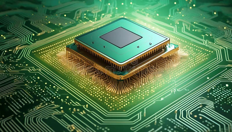 A Detailed View of a CPU on a Green Circuit Board, Symbolizing ...