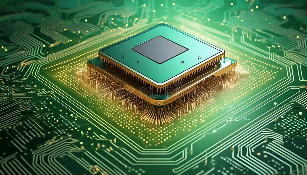 A Detailed View of a CPU on a Green Circuit Board, Symbolizing ...