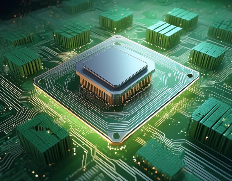A Detailed View of a CPU on a Green Circuit Board, Symbolizing ...