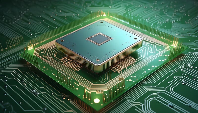 A Detailed View of a CPU on a Green Circuit Board, Symbolizing ...