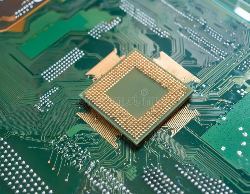 A Detailed View of a CPU on a Green Circuit Board, Symbolizing ...