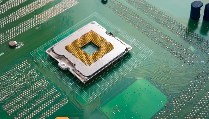 A Detailed View of a CPU on a Green Circuit Board, Symbolizing ...