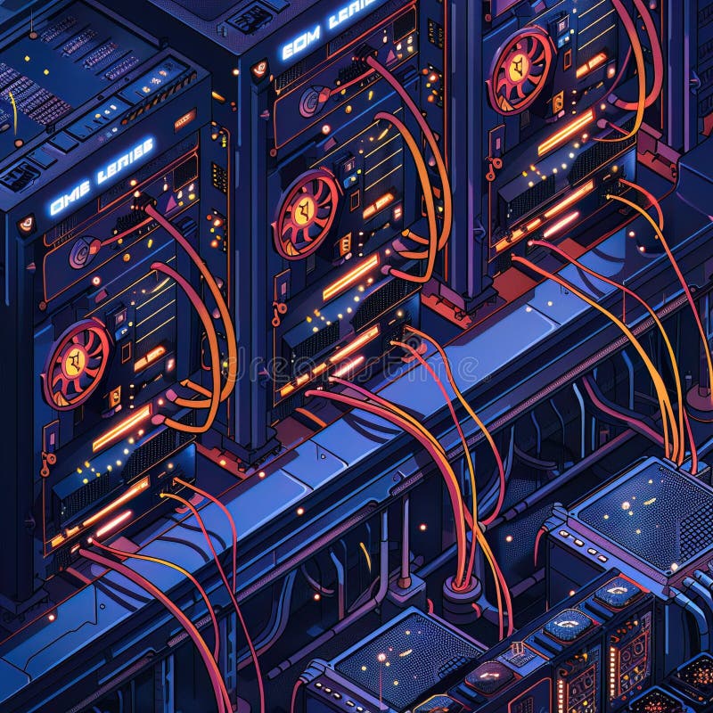 Detailed View of a Cryptocurrency Mining Rig Highlighting the Process of Generating New Coins ...