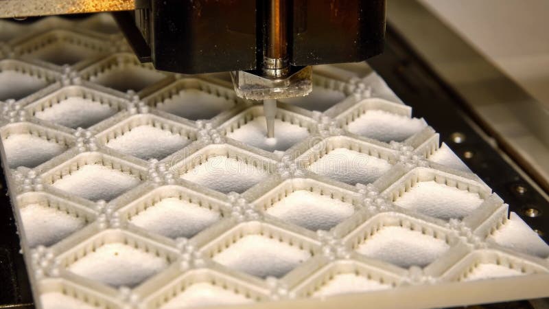 A Detailed View of a 3D Printer Creating Objects from Nanocomposite Materials Layering Fine ...