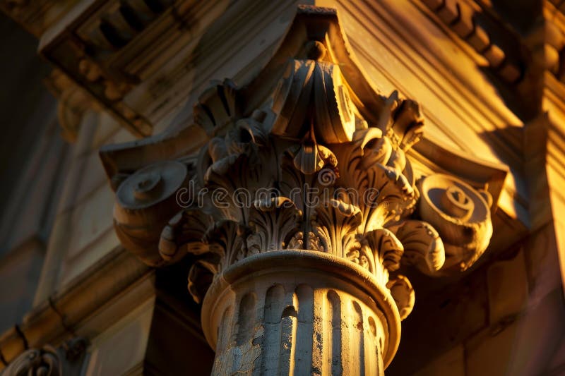 Detailed View of a Decorative Column on a Building, Showcasing Intricate Design and ...