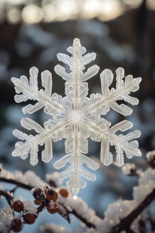 A Detailed View of a Delicate Snowflake on a Tree Branch, Perfect for ...