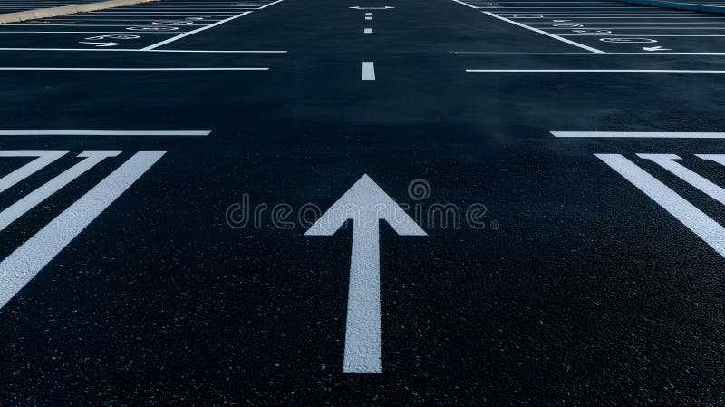 Detailed View of Directional Markings on a Parking Lot Surface ...