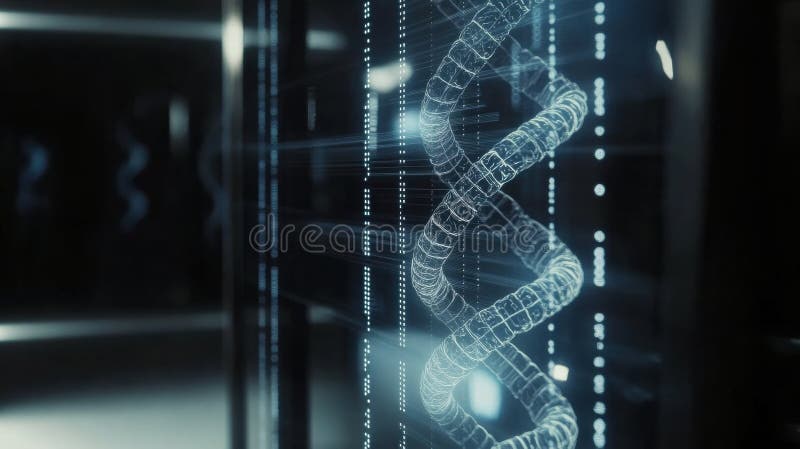 A Detailed View of a DNA Double Helix Displayed on a Digital Screen in ...