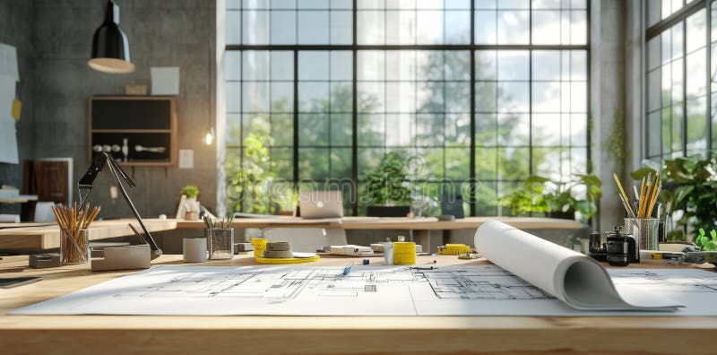 A Detailed View of a Drafting Table Featuring Complex Architectural ...