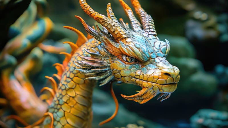 A Detailed View of a Dragon Statue, Great for Fantasy or Mythology ...