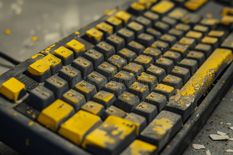 Detailed View of a Dusty Keyboard with Yellowed Keys, a Dusty Keyboard ...