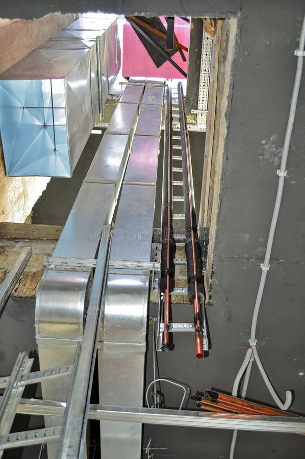 Electrical Cable Trays and Ventilation Ducts Installed in a Ceiling ...