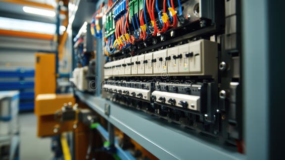 Detailed View of Electrical Control Panel with Circuit Breakers and ...